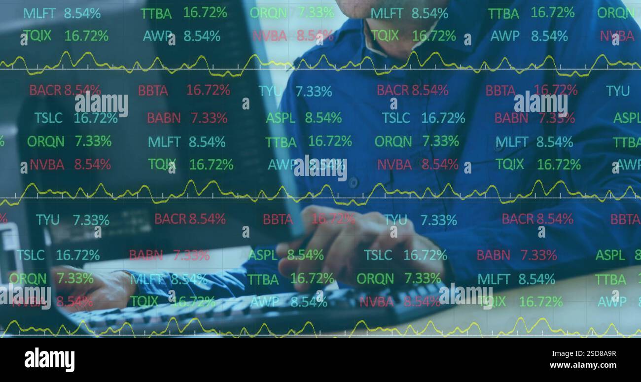 Image of financial data processing over caucasian businessman in ...