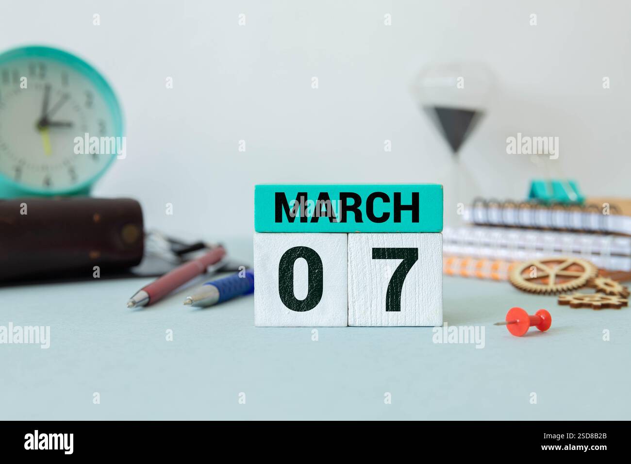 Day 7 of March month, Wooden calendar with date. Empty space for text Stock Photo - Alamy