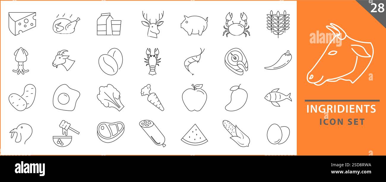 icon set about ingredients in vector illustration. farm icons. food ...