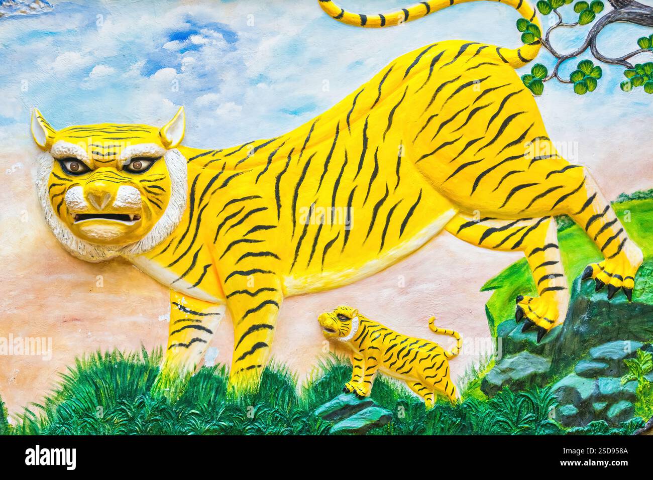 Bas relief of a tiger at Quan Am Temple in Ho Chi Minh City, Vietnam ...