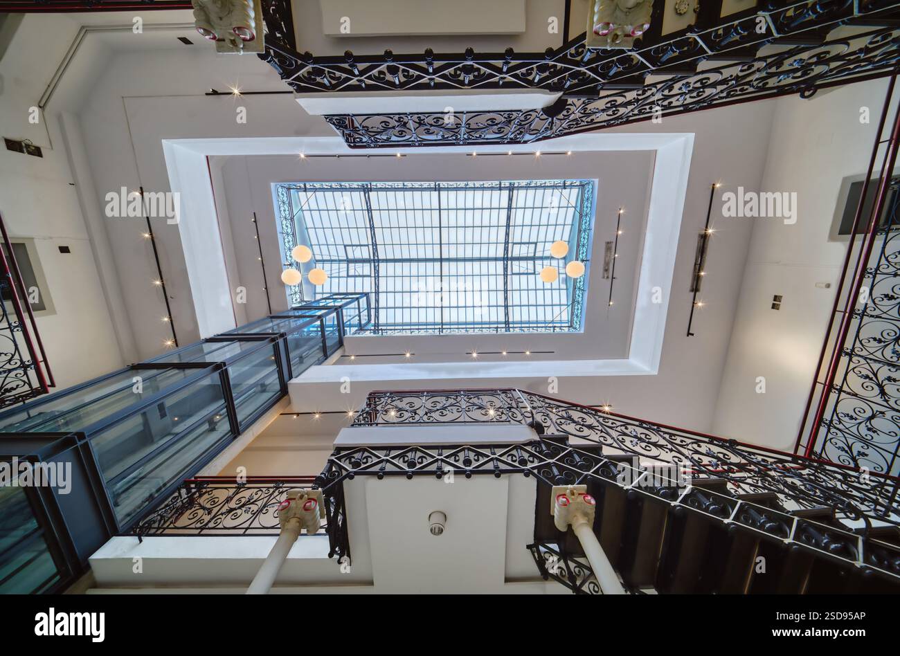 Cologne, Germany February 7 2025: view from the bottom of the staircase ...
