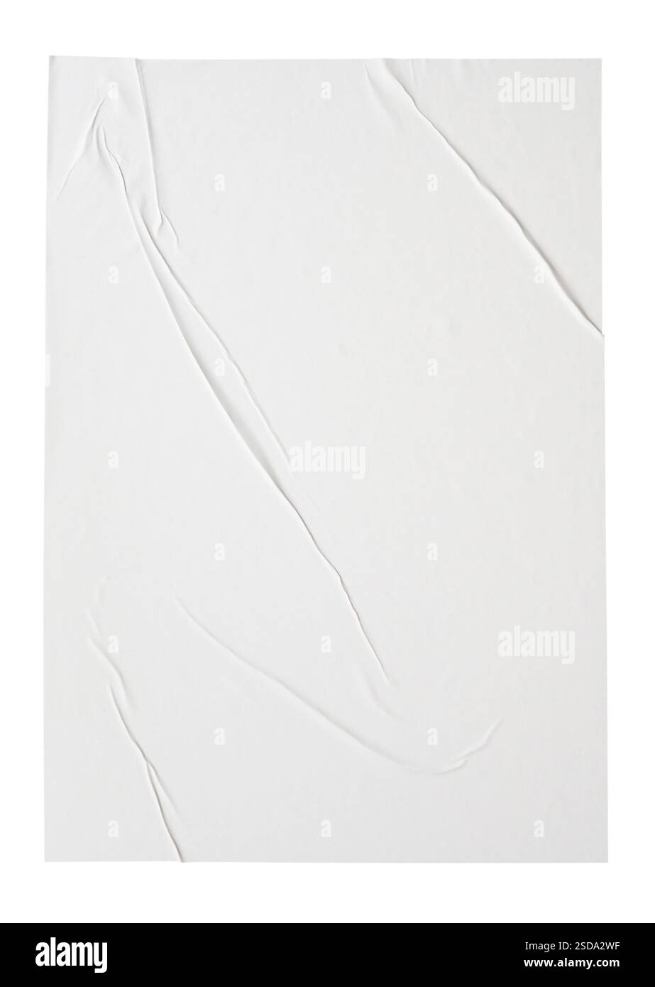 Blank white crumpled and creased paper sticker or poster texture ...