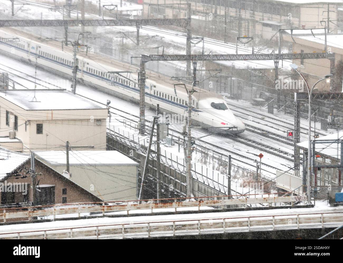 A cityscape covered in snow due to the cold wave is seen on February 8 ...
