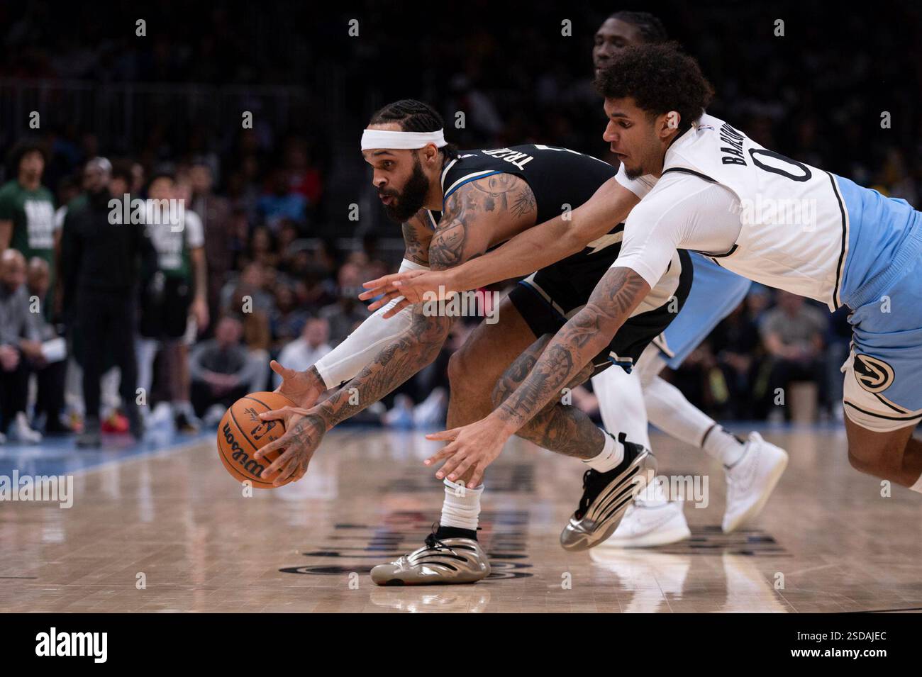 Milwaukee Bucks guard Gary Trent Jr. (5) steals the ball from Atlanta ...