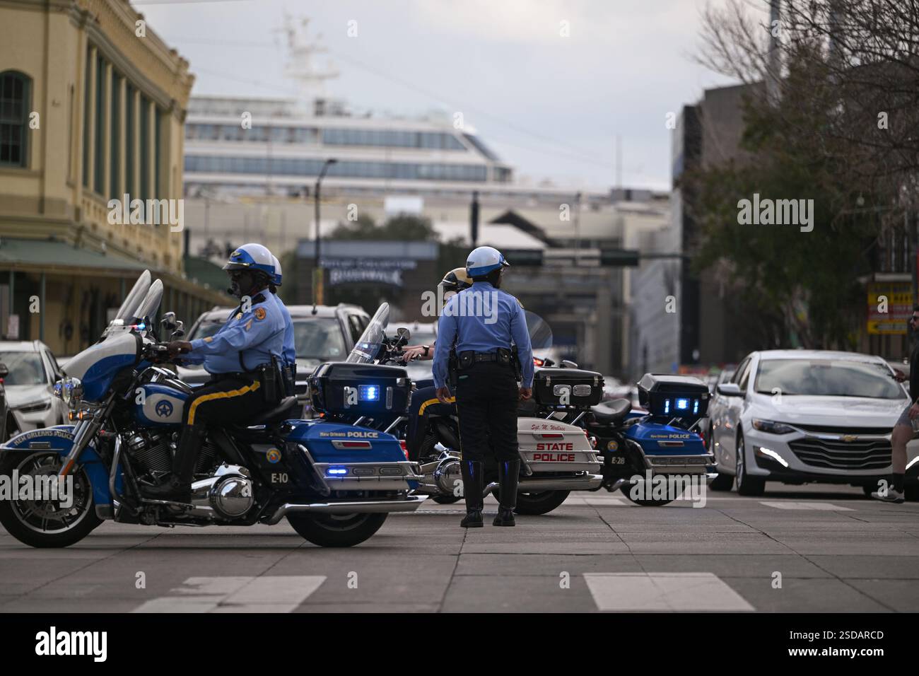 New Orleans, USA. 07th Feb, 2025. Security patrols ahead of Super Bowl ...
