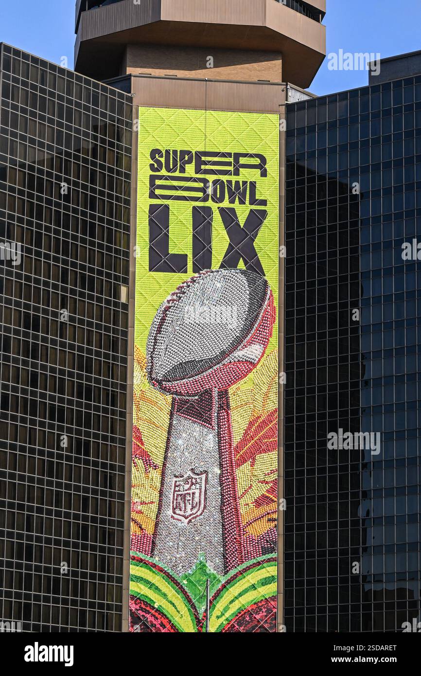 The Super Bowl LIX themed decals on display in New Orleans, Louisiana ...