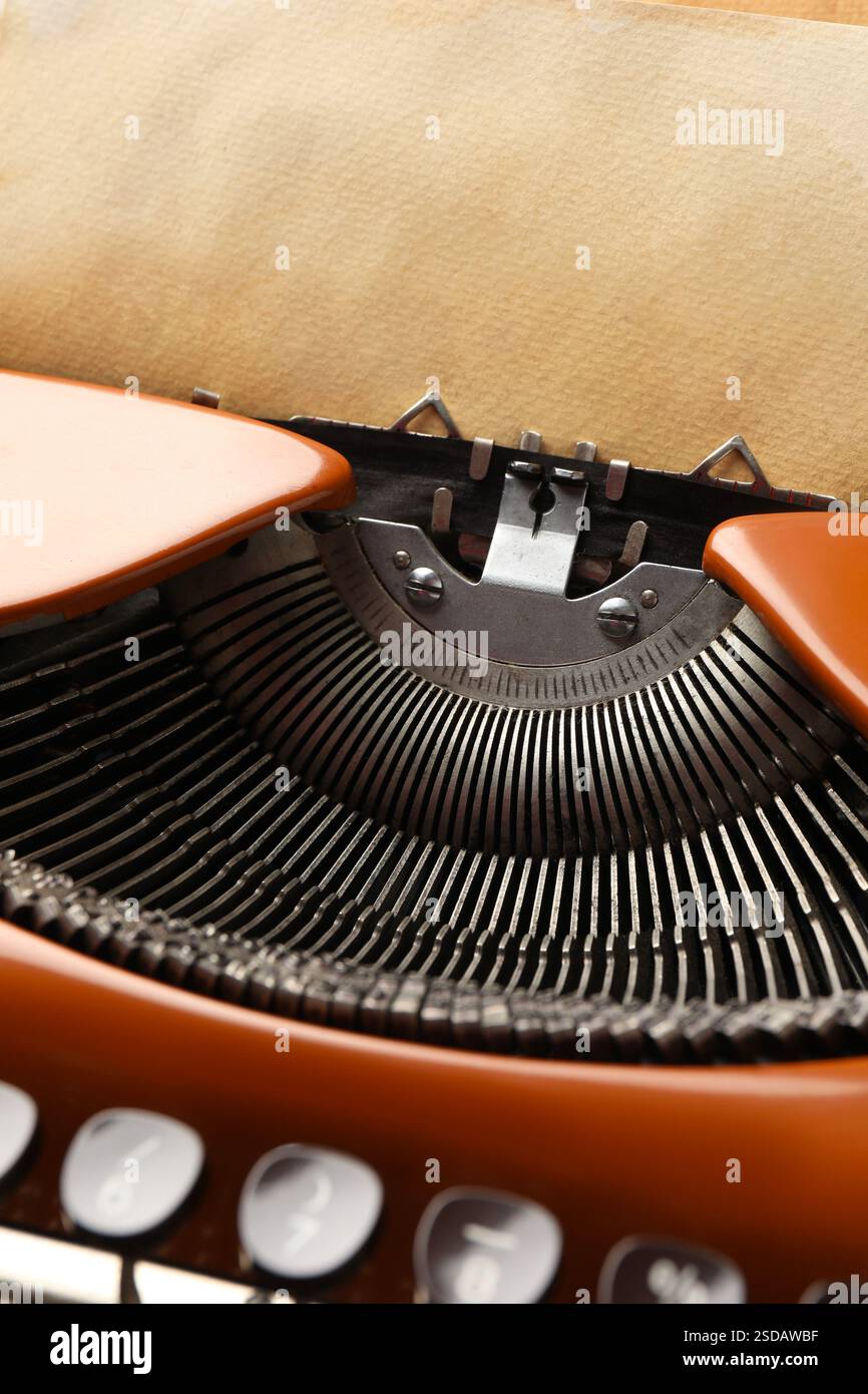 Vintage typewriter with sheet of parchment paper, closeup Stock Photo ...