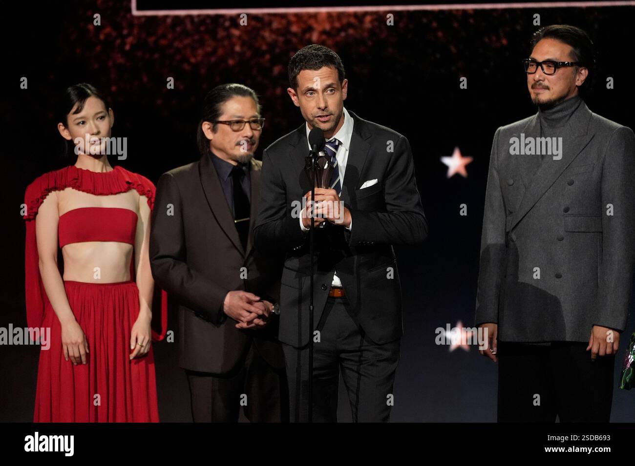 Moeka Hoshi, from left, Hiroyuki Sanada, Justin Marks, and Takehiro ...