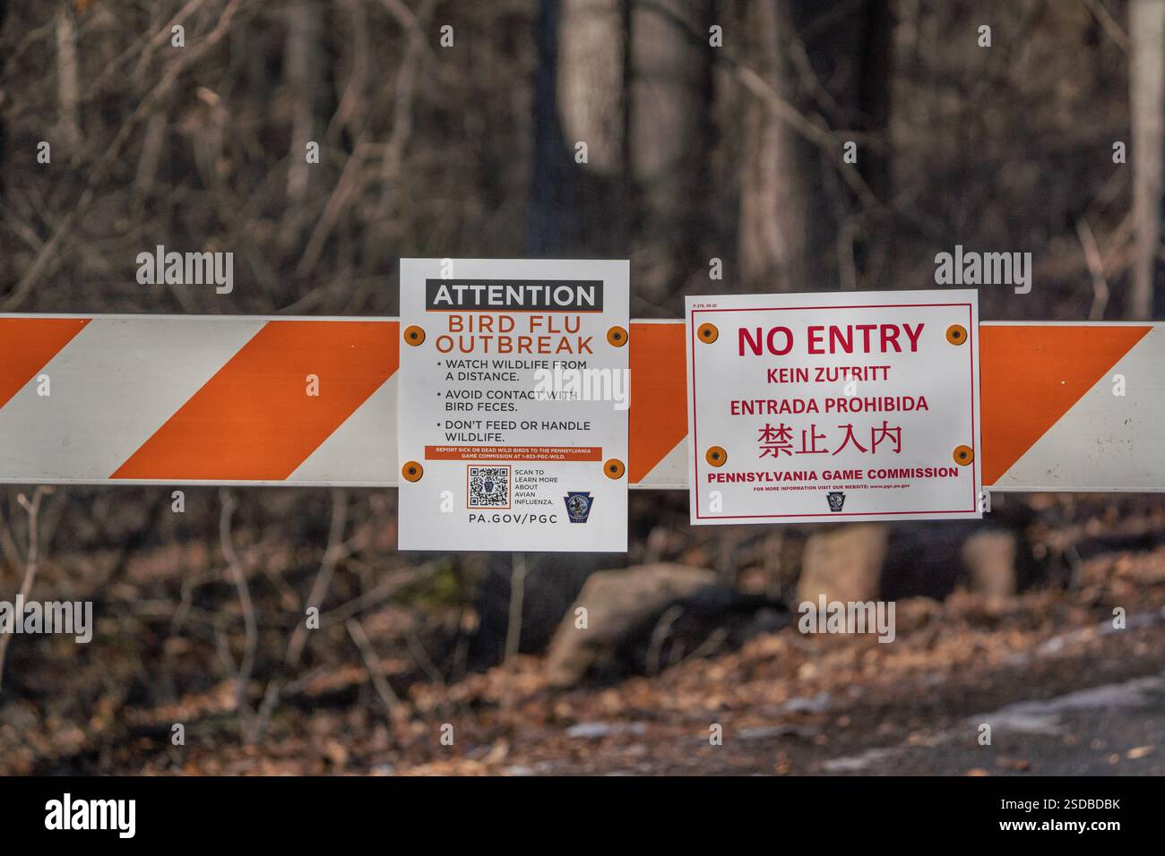Lancaster County, Pennsylvania, Febuary 4, 2025: Sign warning visitors ...