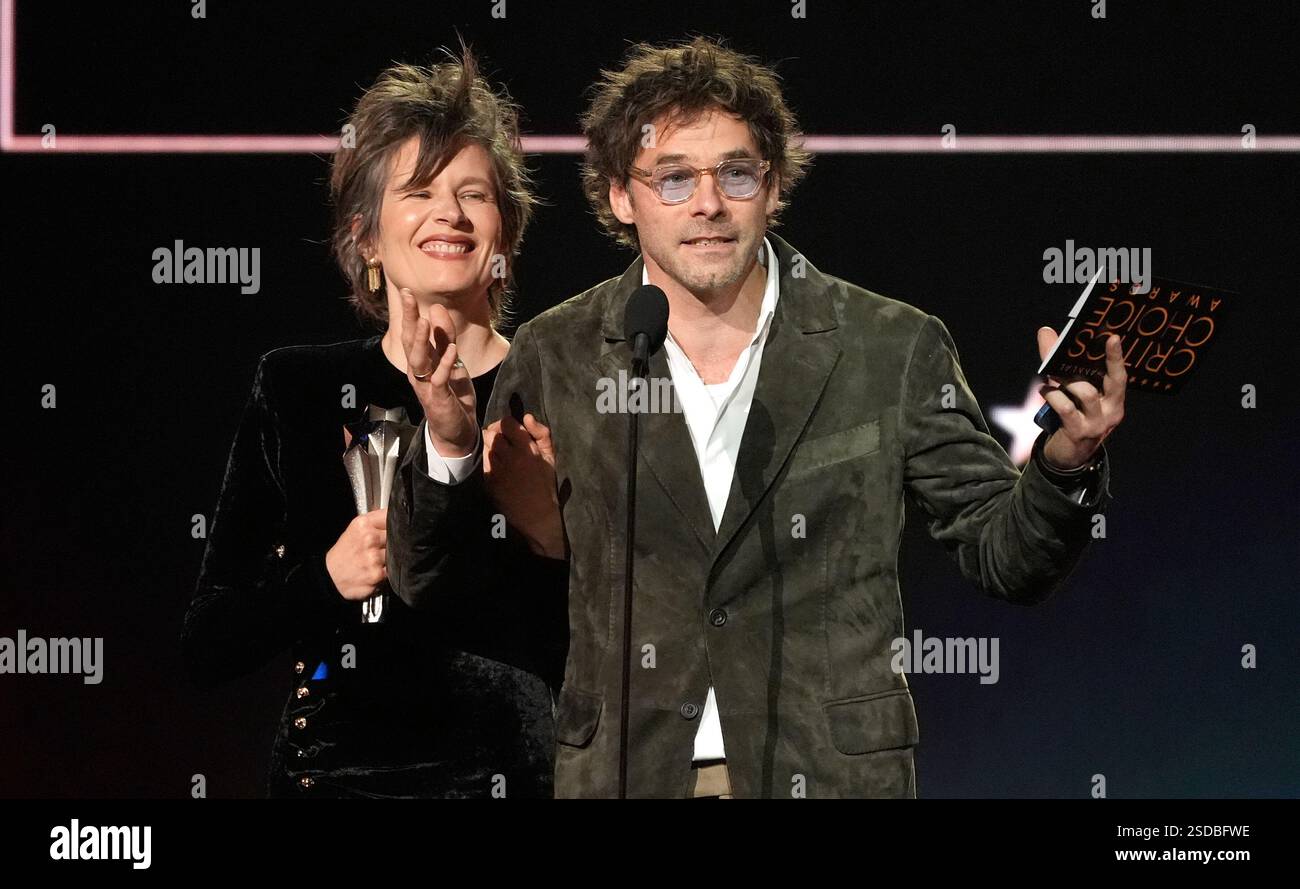 Camille, left, and Clément Ducol accept the award for best song for "El ...