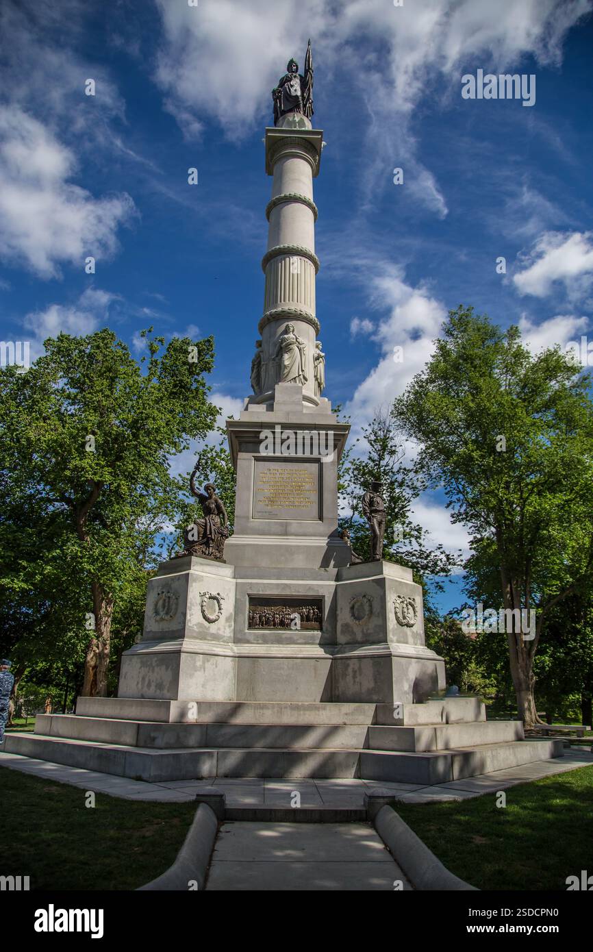 Monument honoring historical figures located in a park setting Stock ...
