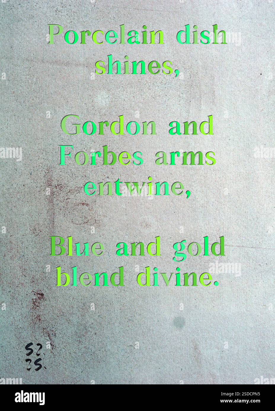 Porcelain dish shines, Gordon and Forbes arms entwine, Blue and gold ...