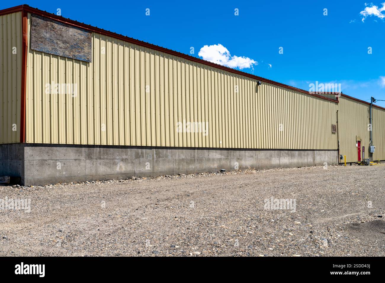 The corrugated metal siding on the exterior of a produce warehouse ...