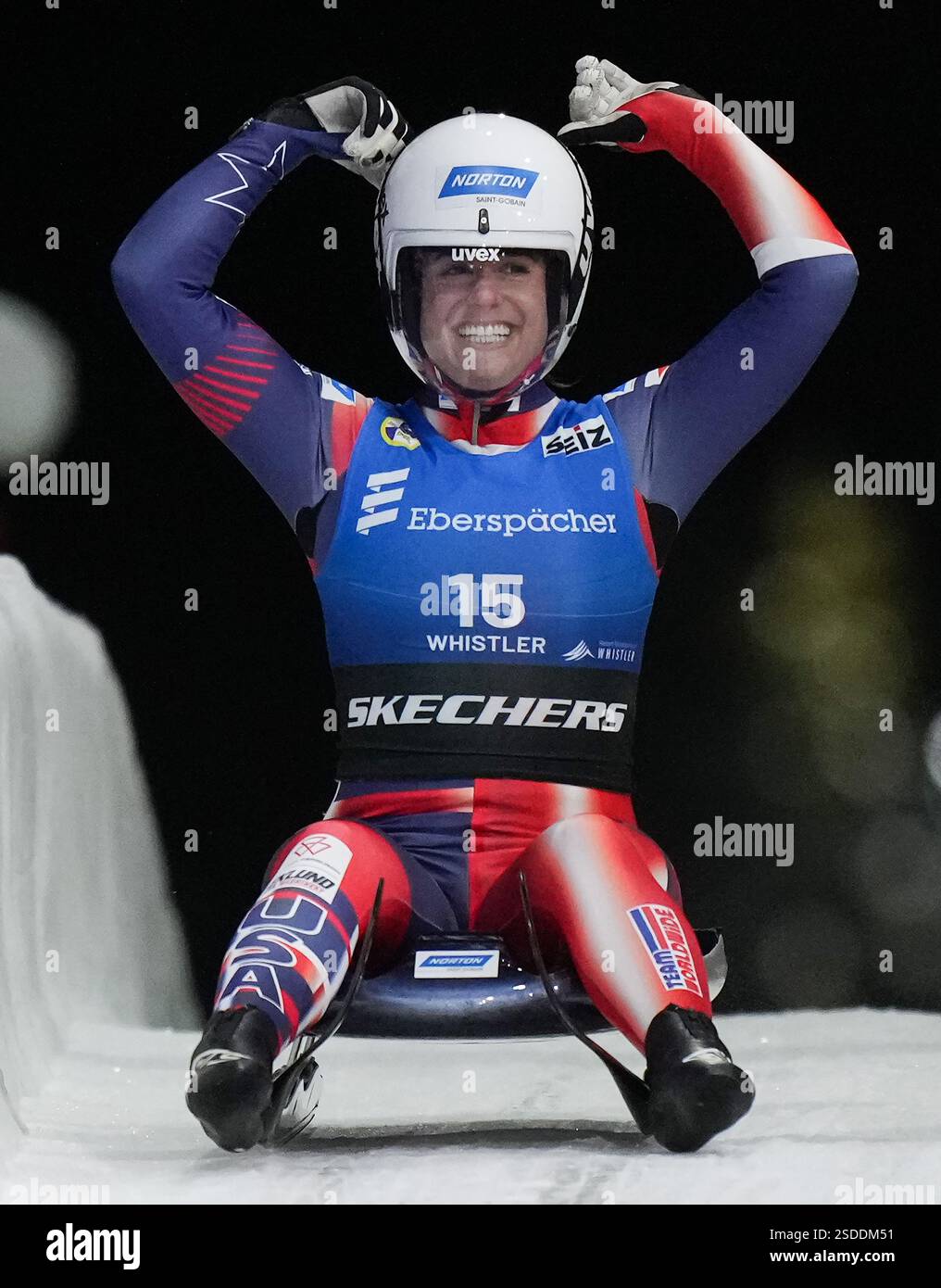 Emily Sweeney, of the U.S., celebrates her third-place finish during ...