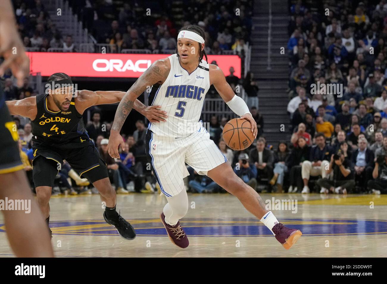 Orlando Magic forward Paolo Banchero (5) drives to the basket against ...
