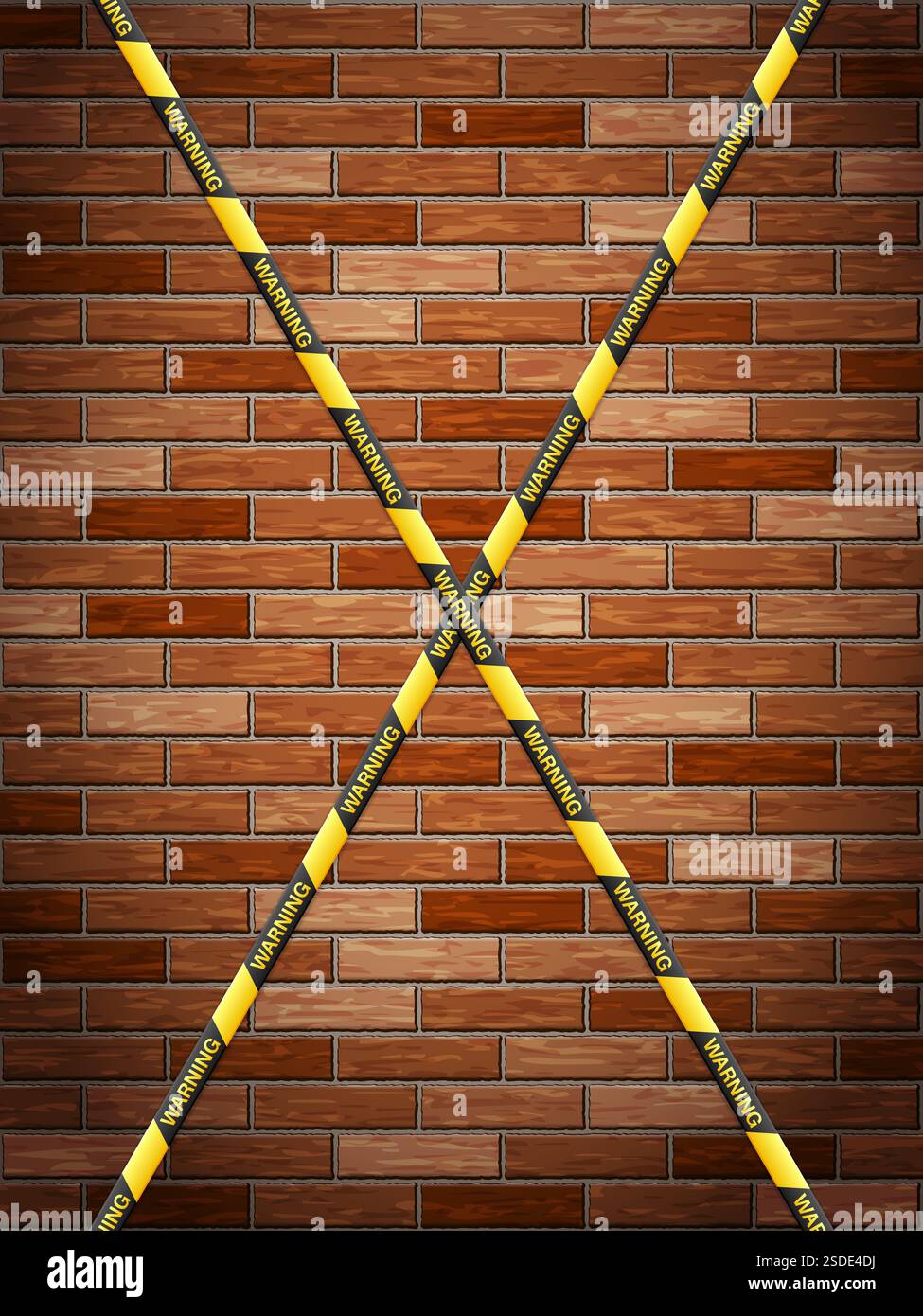 Warning tape on bricks background. Vector illustration Stock Photo - Alamy