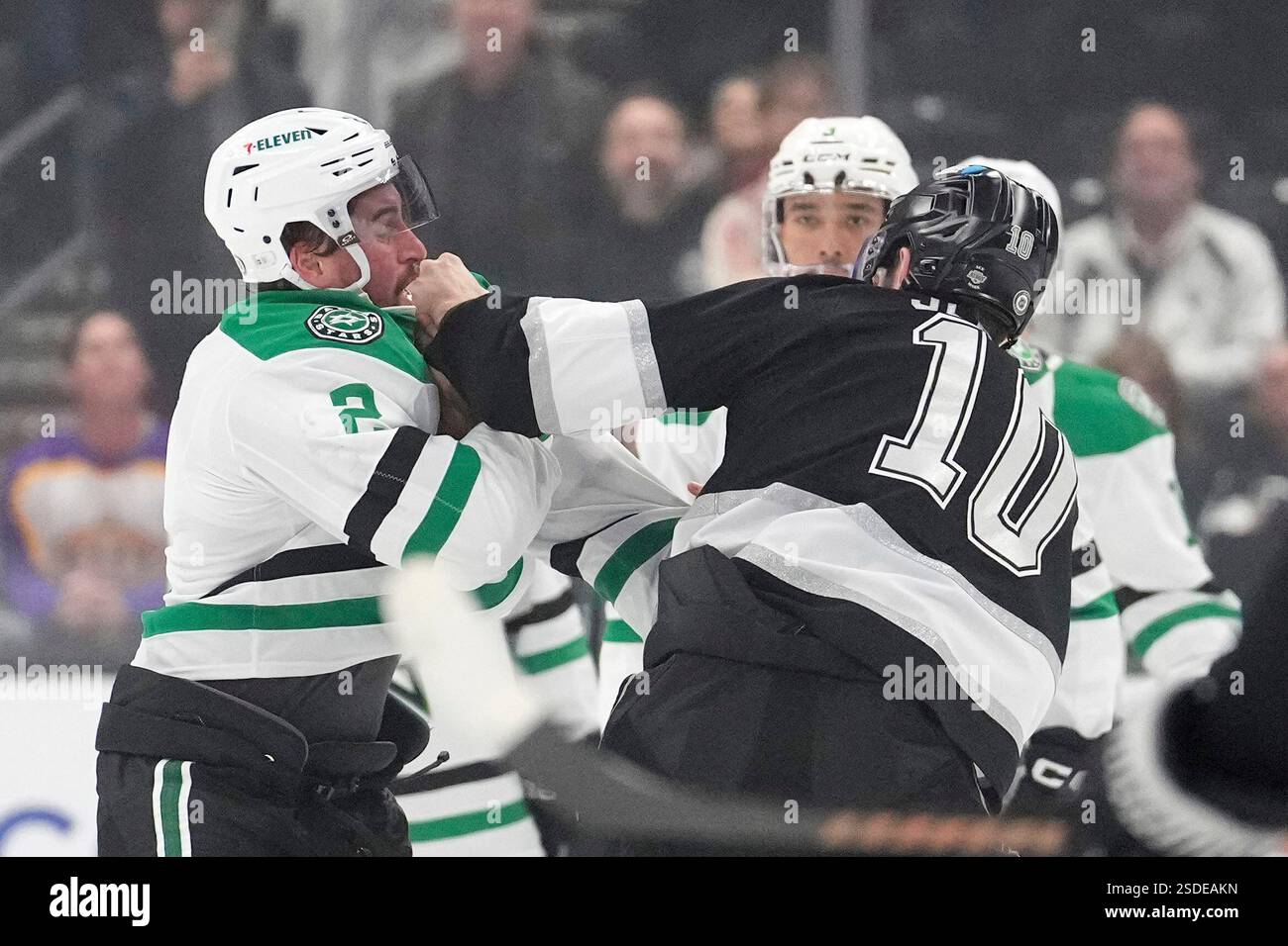 Dallas Stars defenseman Brendan Smith, left, and Los Angeles Kings left ...