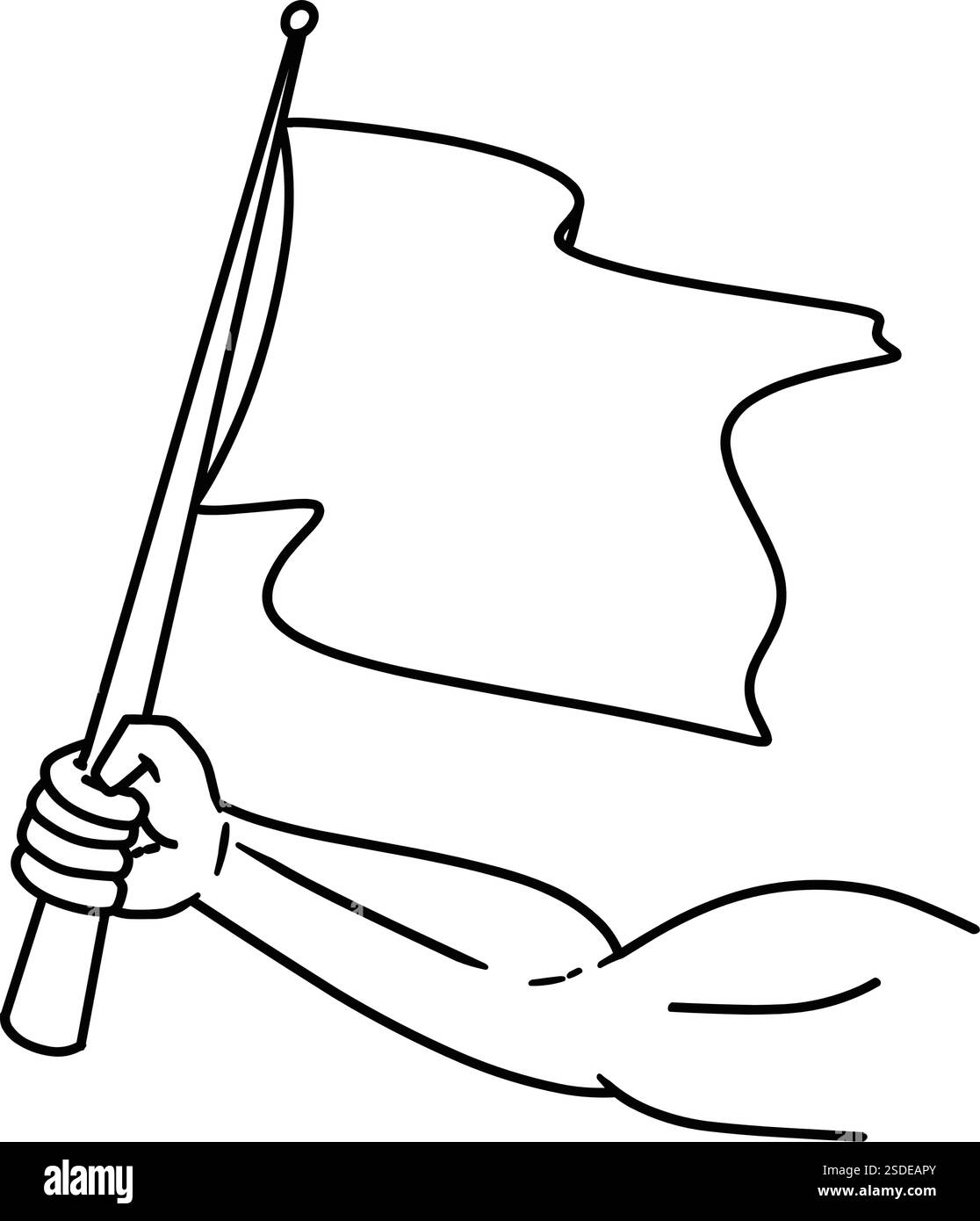 A hand holding a flag waving on a pole, isolated on a clean background ...