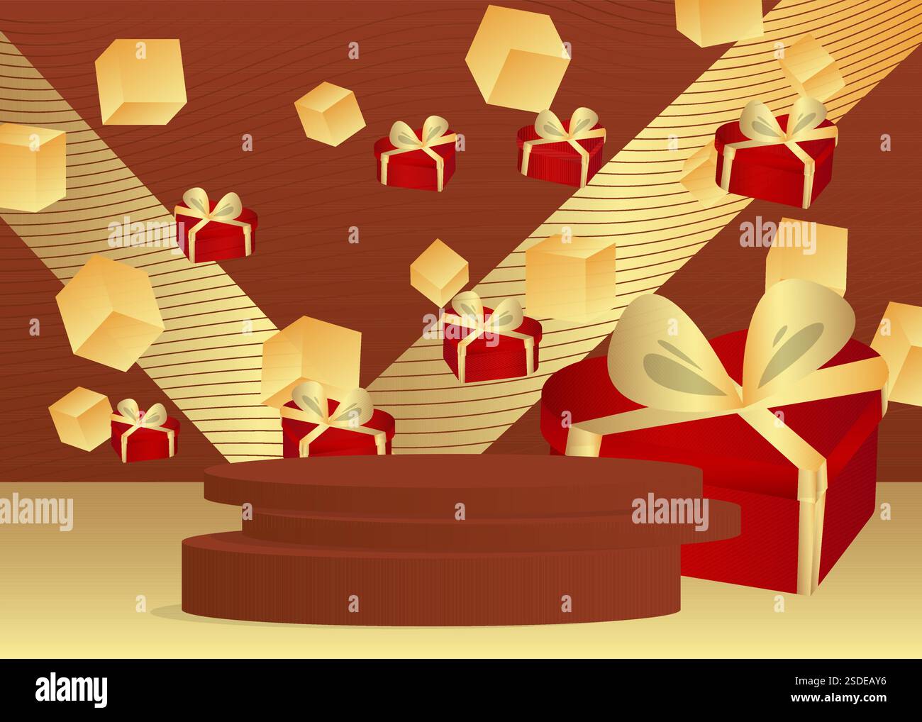 Mockup product display with Heart shaped gift box. Vector cylinder ...