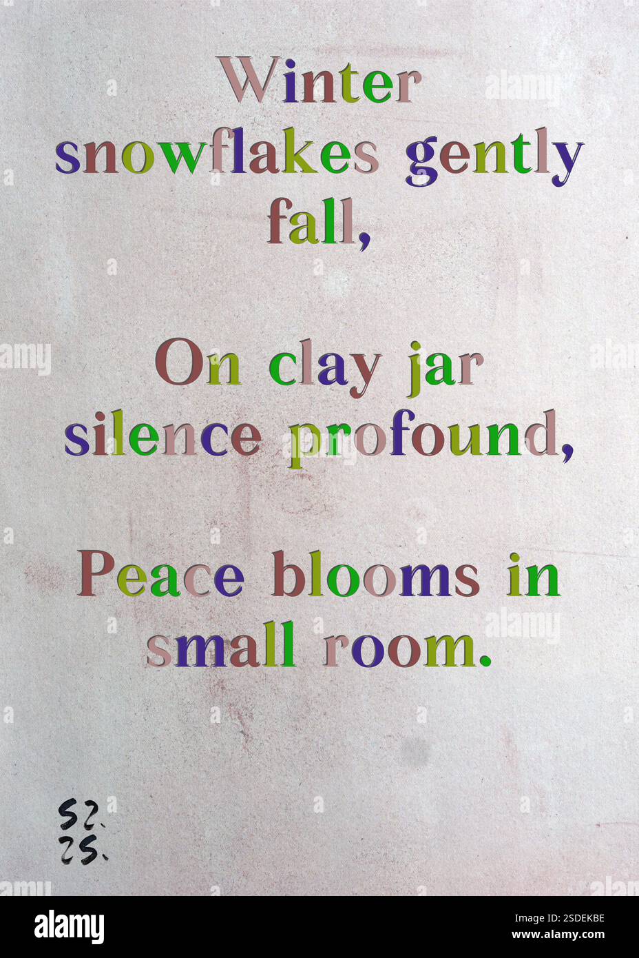 Winter snowflakes gently fall, On clay jar silence profound, Peace ...