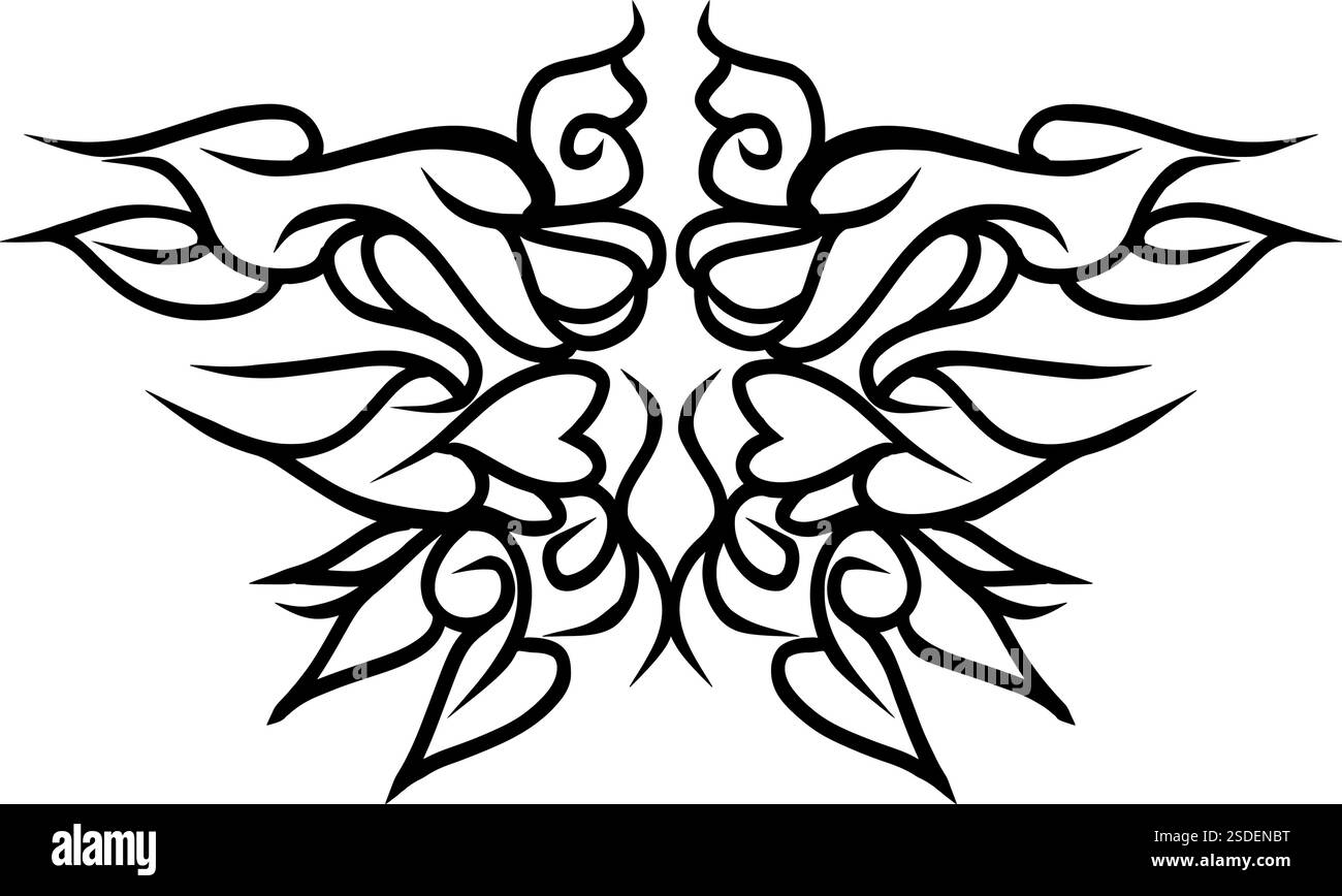 A symmetrical tribal tattoo design, perfect for adding a touch of edgy style to your projects ...