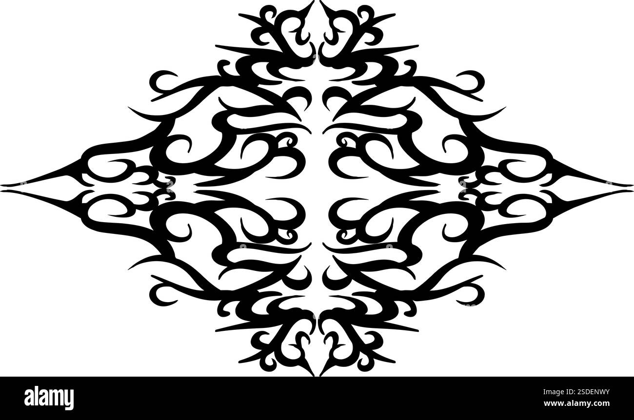 A symmetrical tribal tattoo design, perfect for adding a touch of edgy style to your projects ...