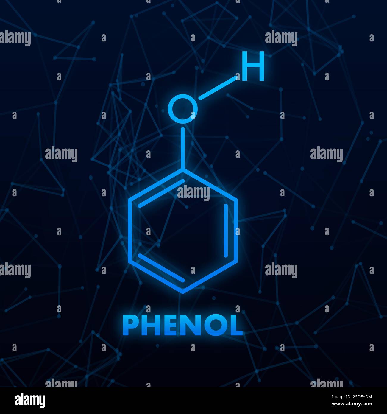 Phenol molecular structure with connected dots forming geometric ...