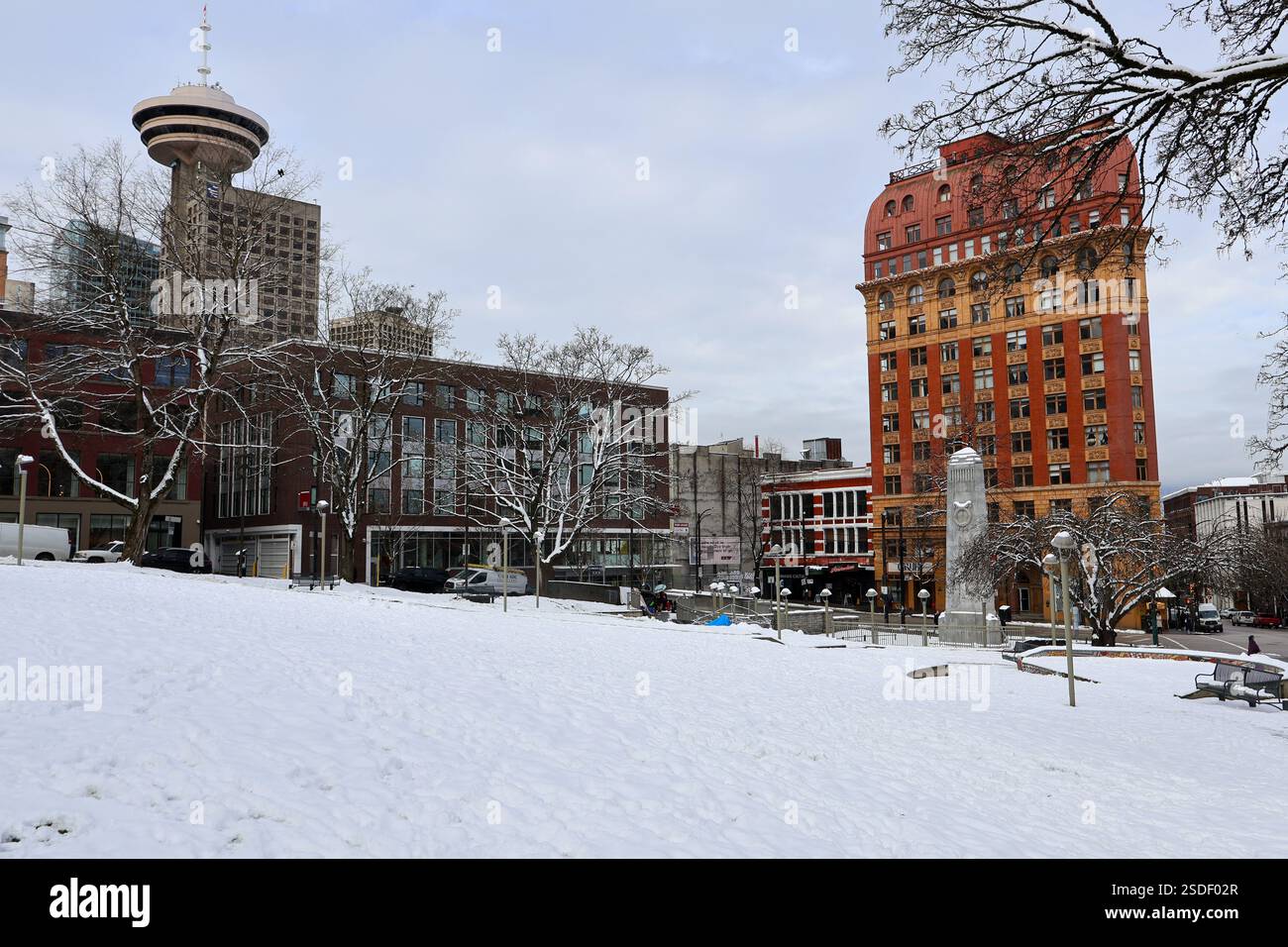 Victory Square in winter with the historic Dominion Building ...