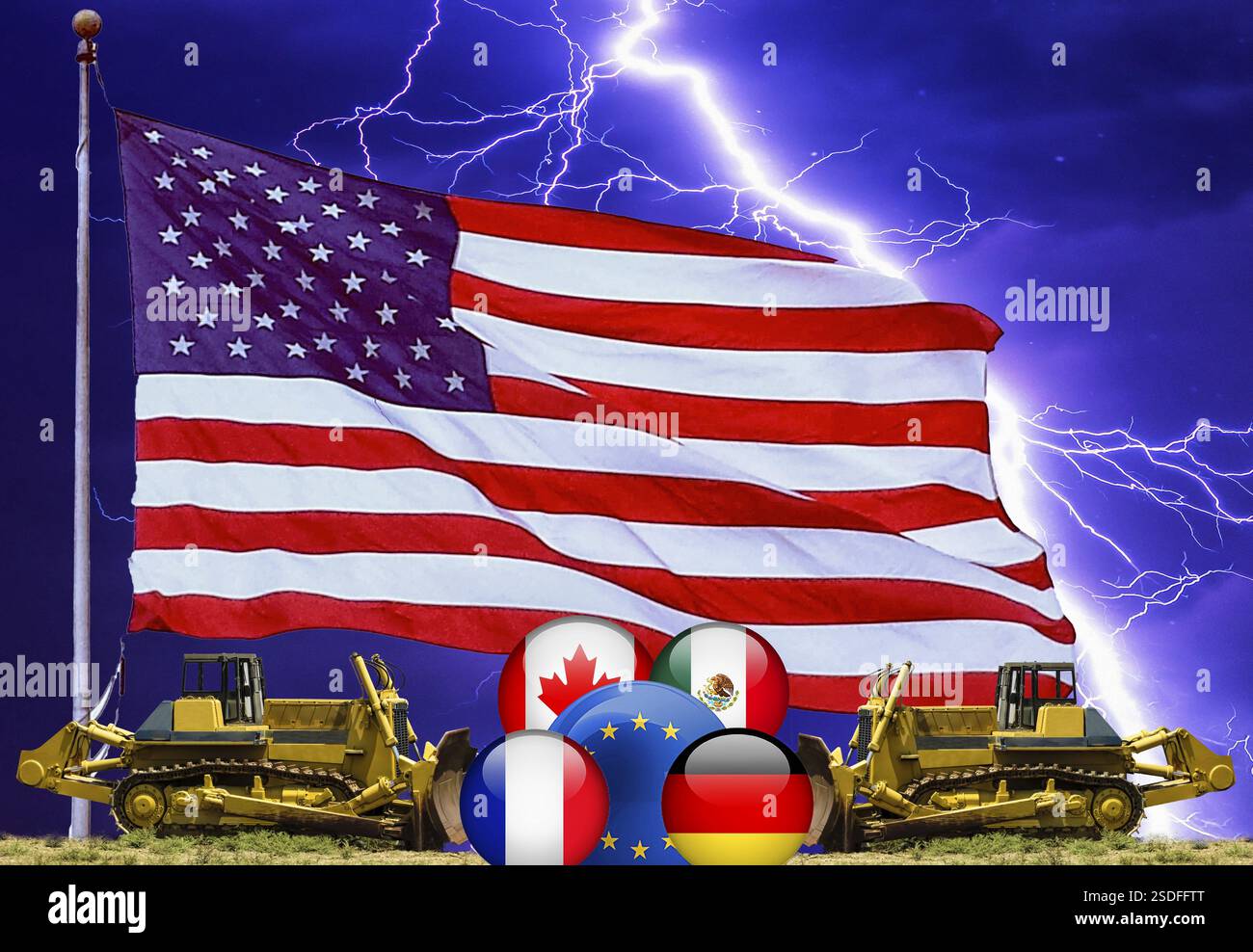 Symbolic image, bulldozer, EU, Germany, France, Canada, Mexico under ...