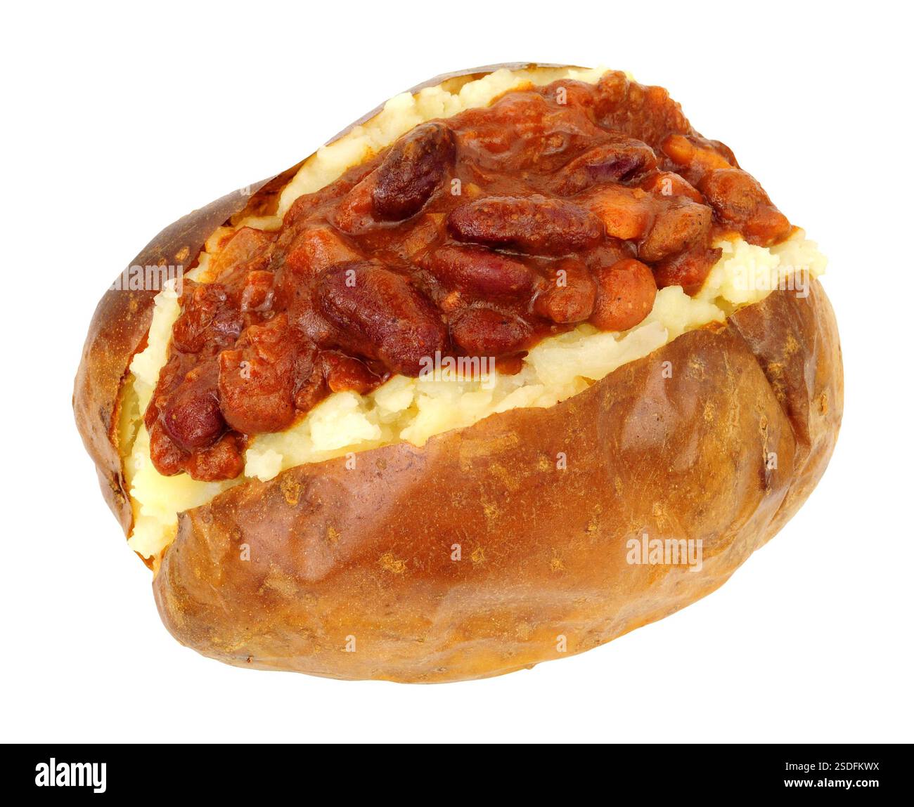 Beef chilli con carne filled baked jacket potato isolated on a white ...