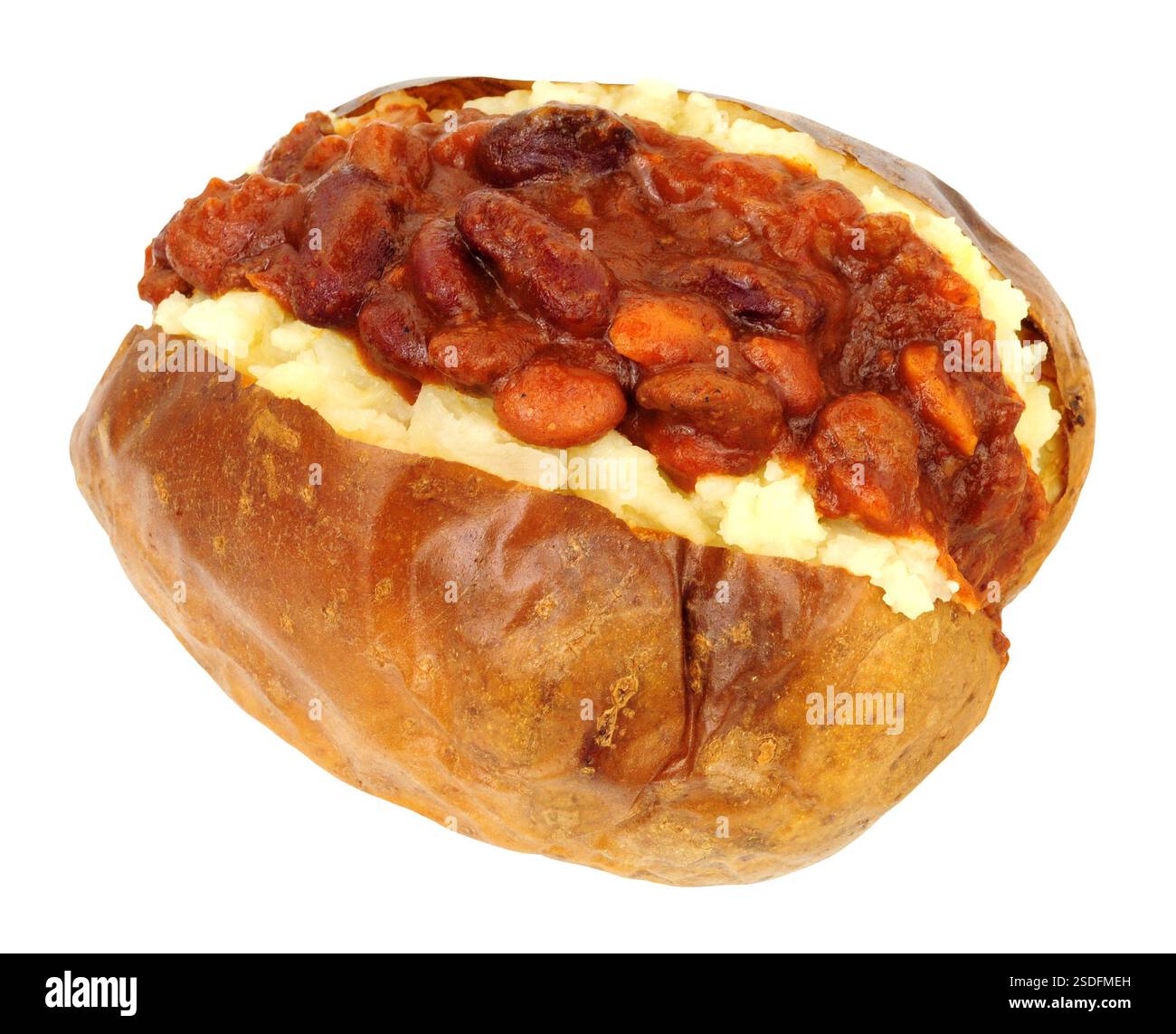 Beef chilli con carne filled baked jacket potato isolated on a white ...