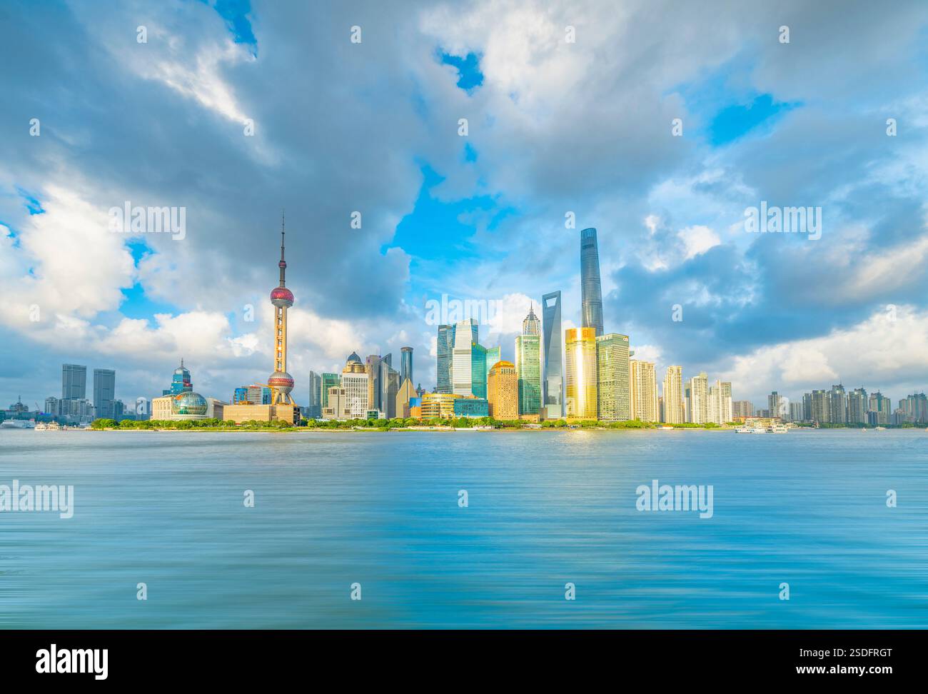 Urban scenery of the Bund and Lujiazui by the Huangpu River in Shanghai ...
