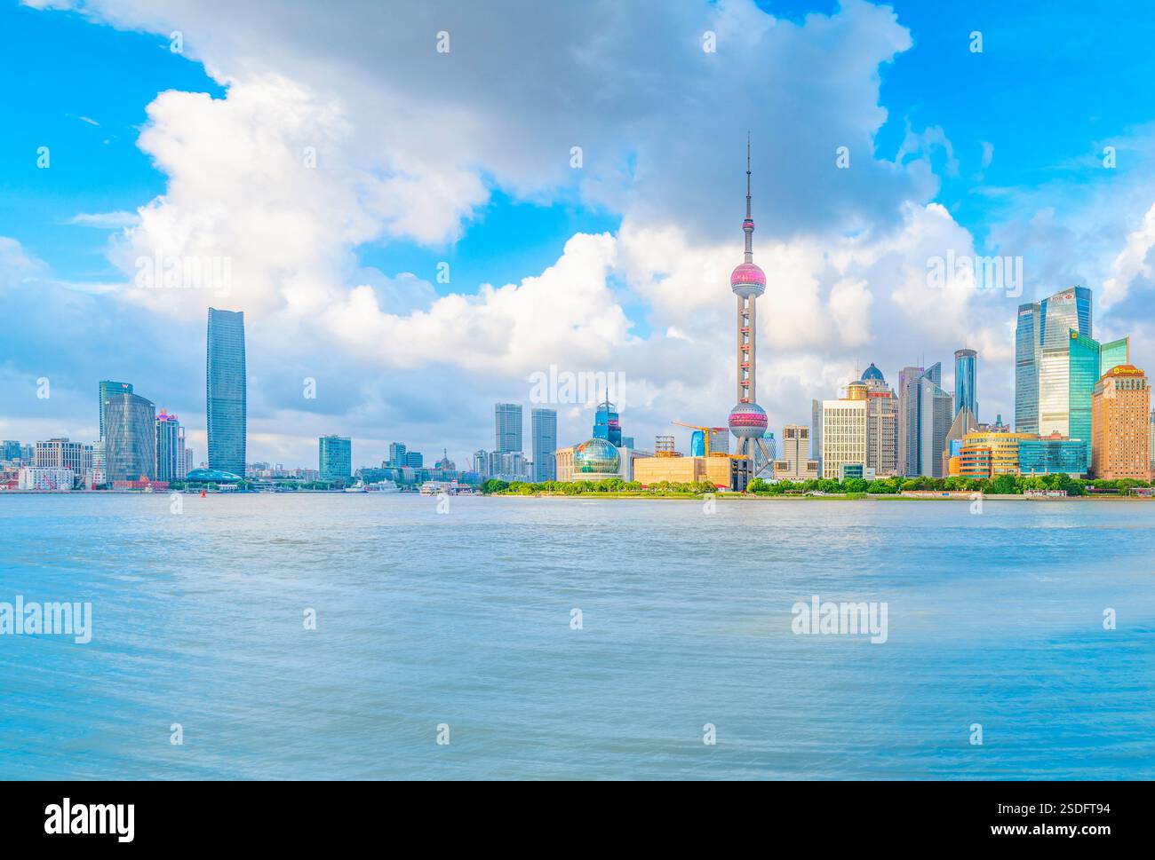 Urban scenery of the Bund and Lujiazui by the Huangpu River in Shanghai ...