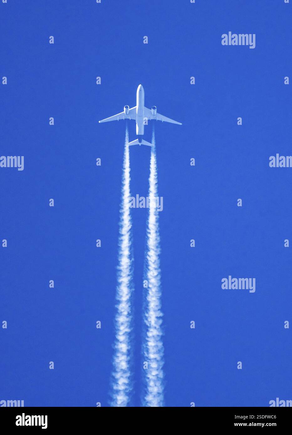 Airbus A350 aircraft in the sky, contrails, Lufthansa flight from Los ...