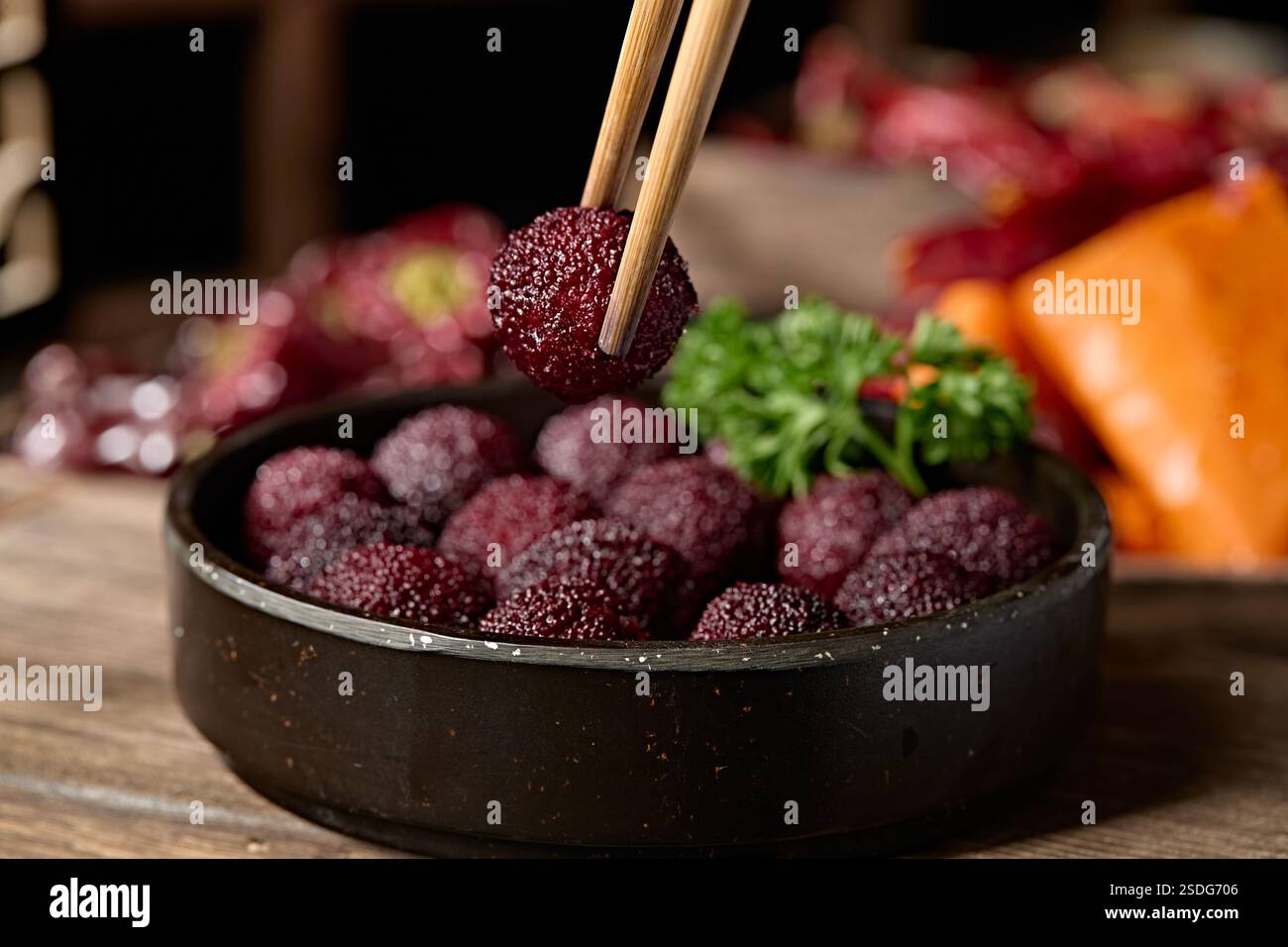 Dessert fruit syrup pickled bayberry fruit Stock Photo - Alamy