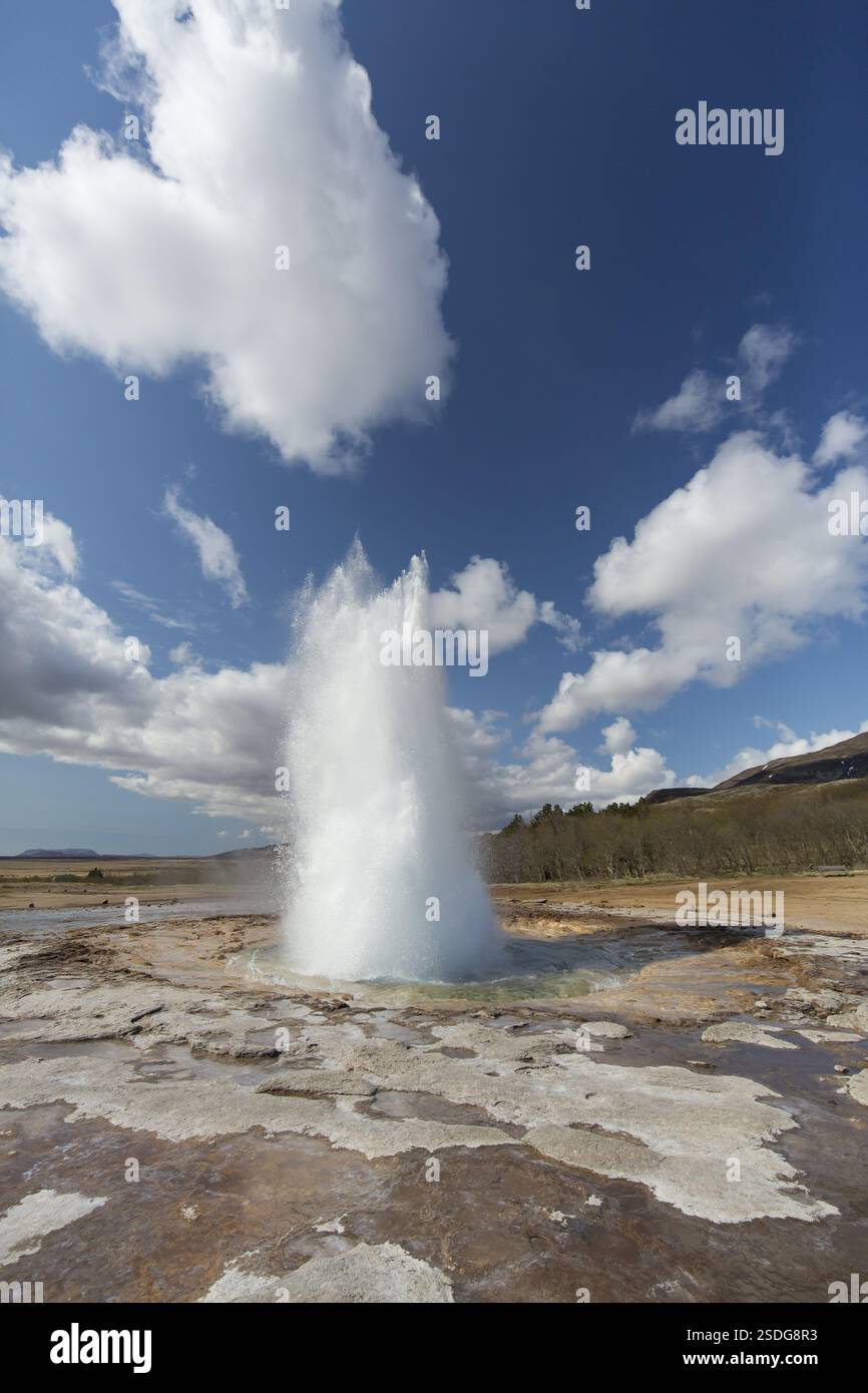 Strokkur is a fountain geyser located in a geothermal area in the ...