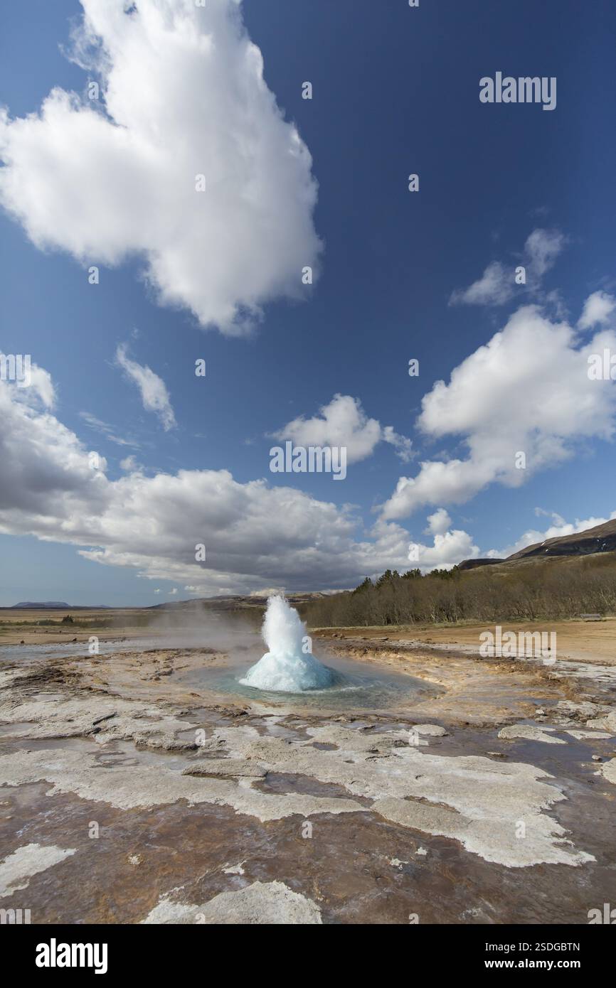 Strokkur is a fountain geyser located in a geothermal area in the ...