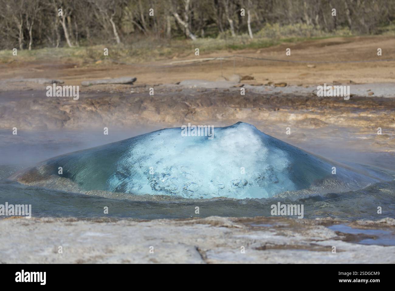 Strokkur is a fountain geyser located in a geothermal area in the ...