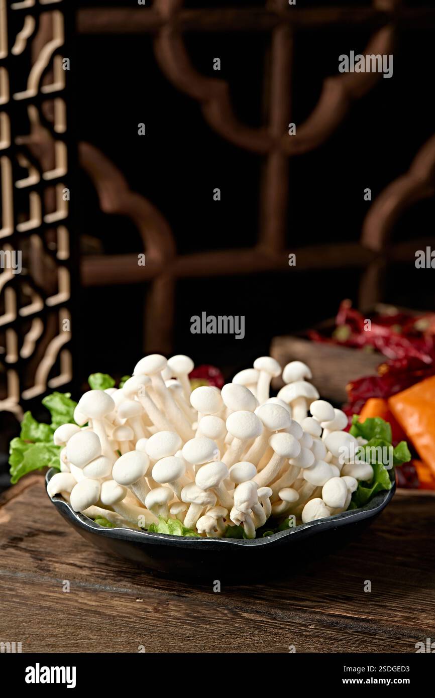 Fresh hot pot side dish white jade seafood mushroom Stock Photo - Alamy