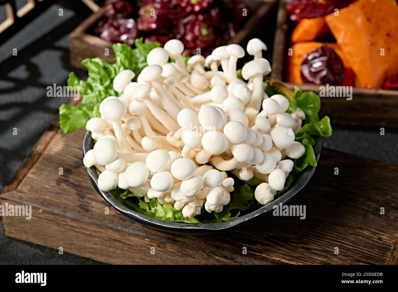 Fresh hot pot side dish white jade seafood mushroom Stock Photo - Alamy