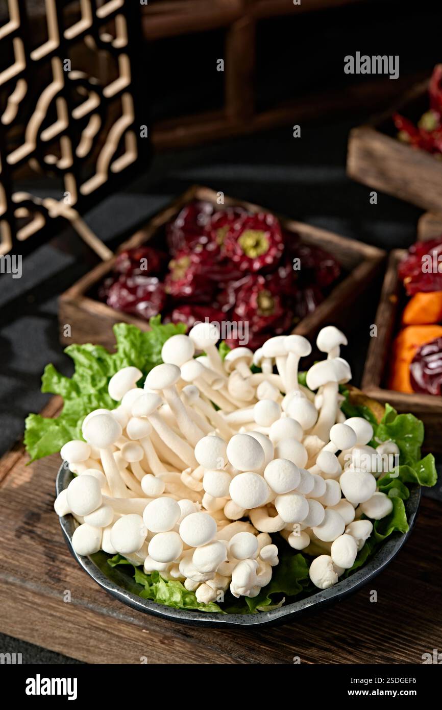 Fresh hot pot side dish white jade seafood mushroom Stock Photo - Alamy