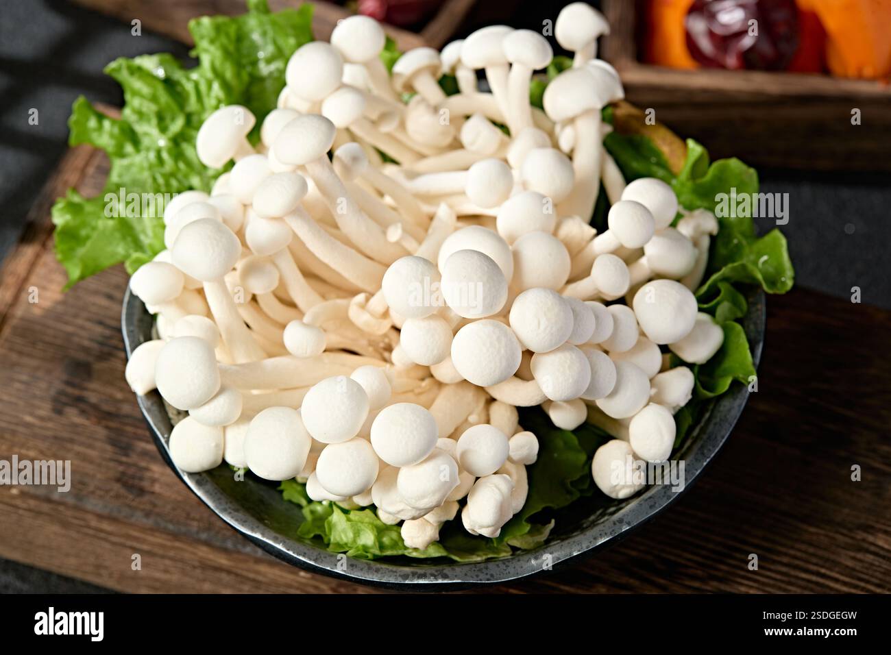 Fresh hot pot side dish white jade seafood mushroom Stock Photo - Alamy