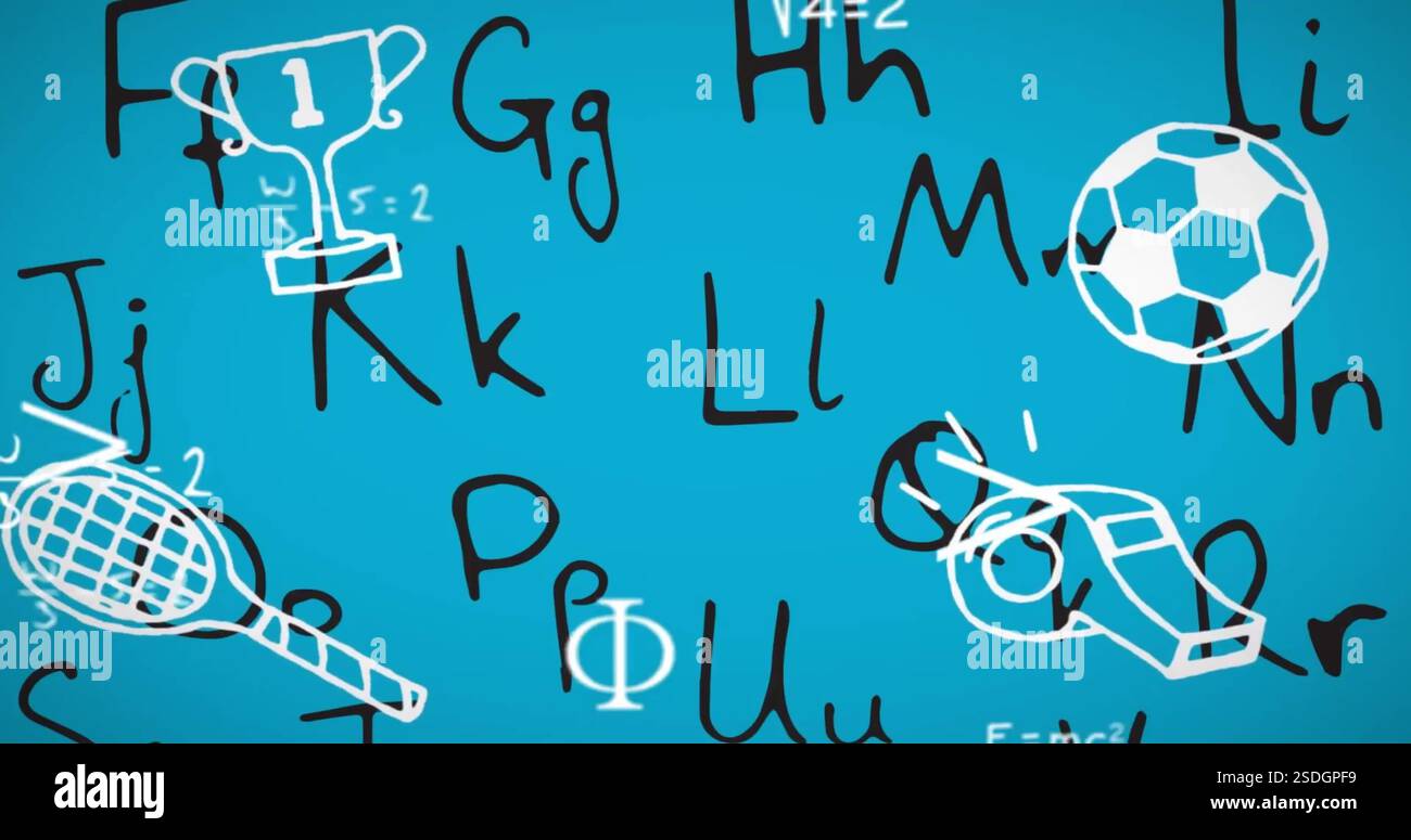 Image of letters over school icons Stock Photo - Alamy