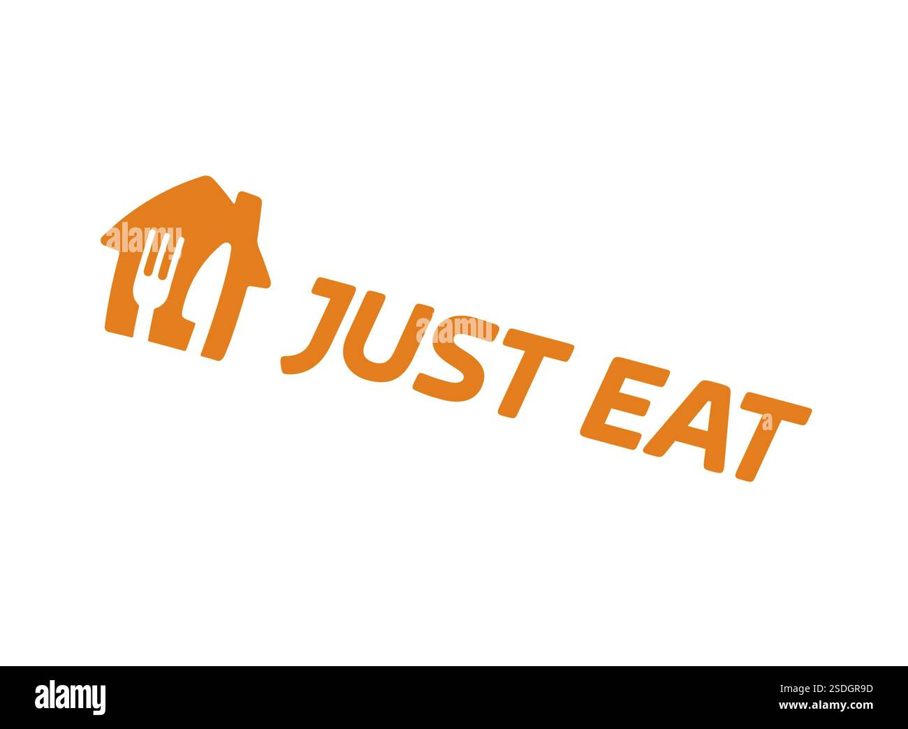 Rotated to right, Just Eat logo, Logo Stock Photo - Alamy