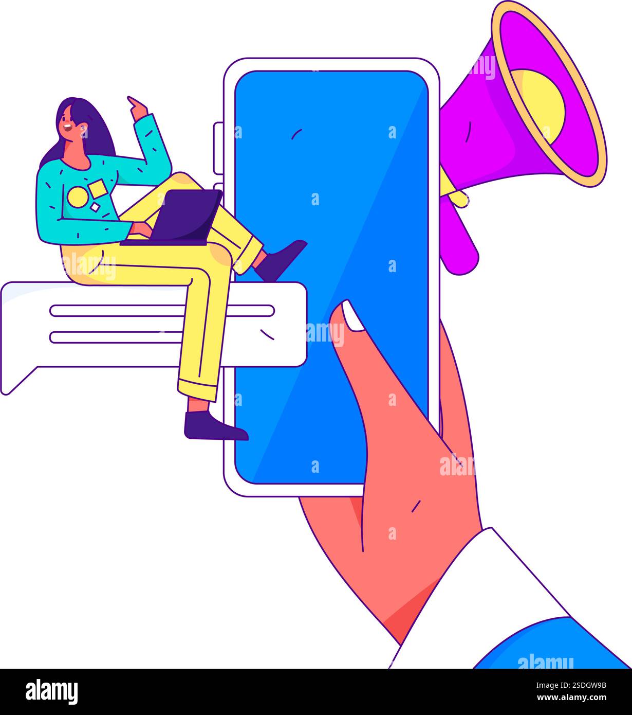 Notification announcement vector creative flat hand drawn illustration ...