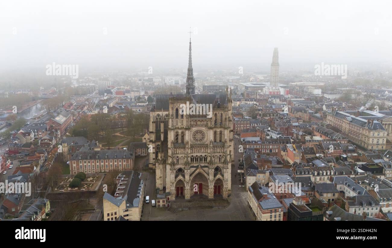 Aerial view of the Gothic Amiens Cathedral in northern France ...