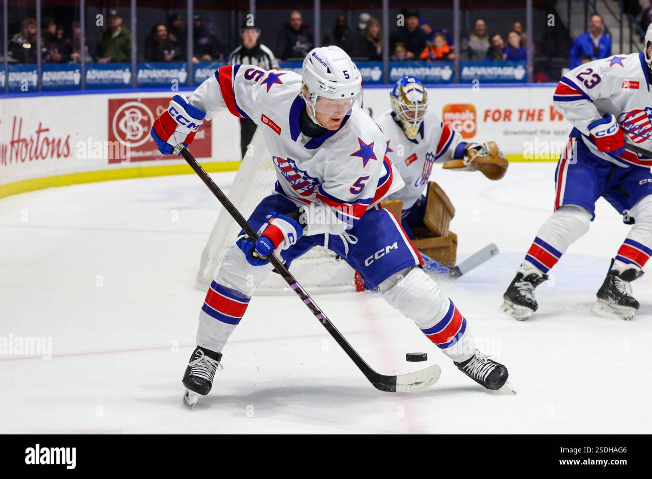 Rochester, New York, USA. 7th Feb, 2025. Rochester Americans defenseman ...