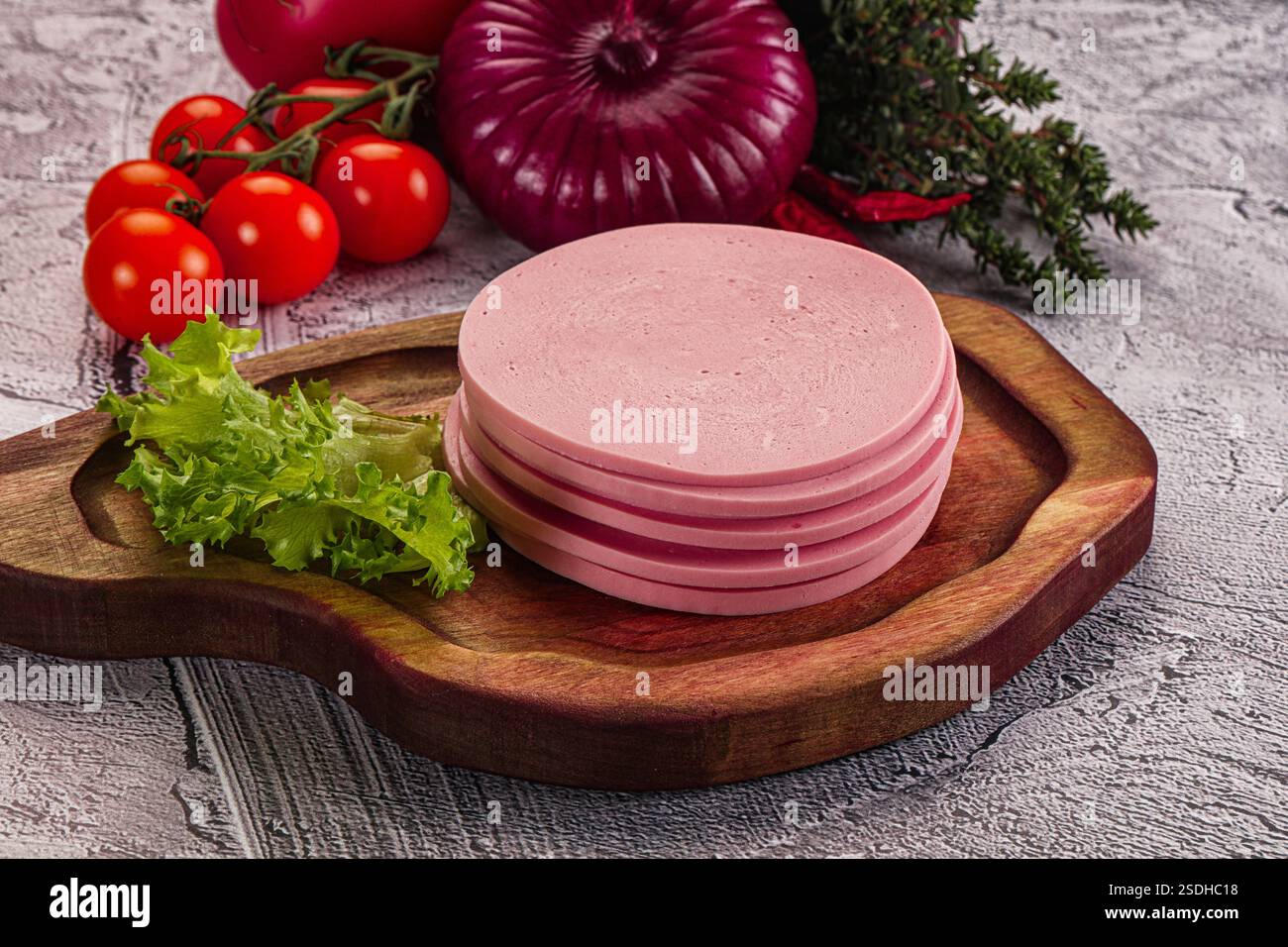 Boiled pork sliced sausage stack for breakfast Stock Photo - Alamy