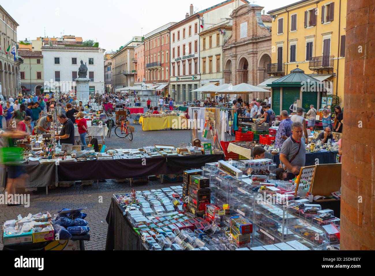 RIMINI, ITALY - JUNE 27, 2014: Flea market at the old square in Rimini ...