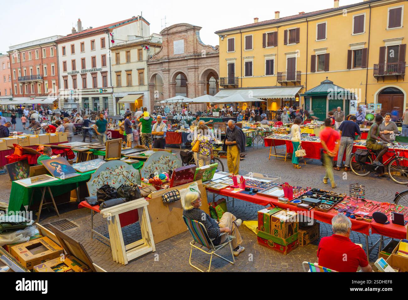 RIMINI, ITALY - JUNE 27, 2014: Flea market at the old square in Rimini ...